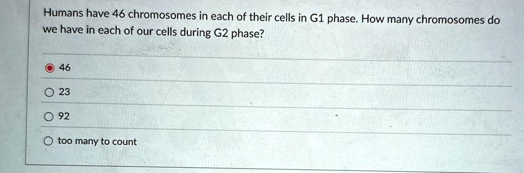humans have 46 chromosomes in each of their cells in g1 phase how many ...
