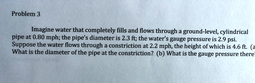 SOLVED: Problem 3 Imagine water that completely fills and flows through ...