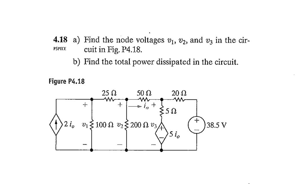 4.18 a) Find the node voltages v1, v2, and v3 in the circuit in Fig. P4.18. b) Find the total ...