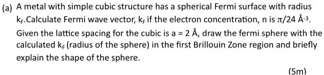 SOLVED: A metal with a simple cubic structure has a spherical Fermi ...