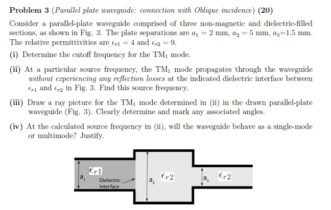 Solved Problem 3 Parallel Plate Waveguide Connection With Oblique Incidence 20 Consider A