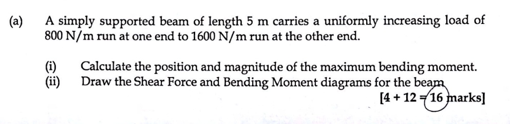 (a) A simply supported beam of length 5 m carries a uniformly ...