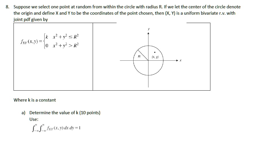 suppose we select one point at random from within the circle with radius r if we let the center ...