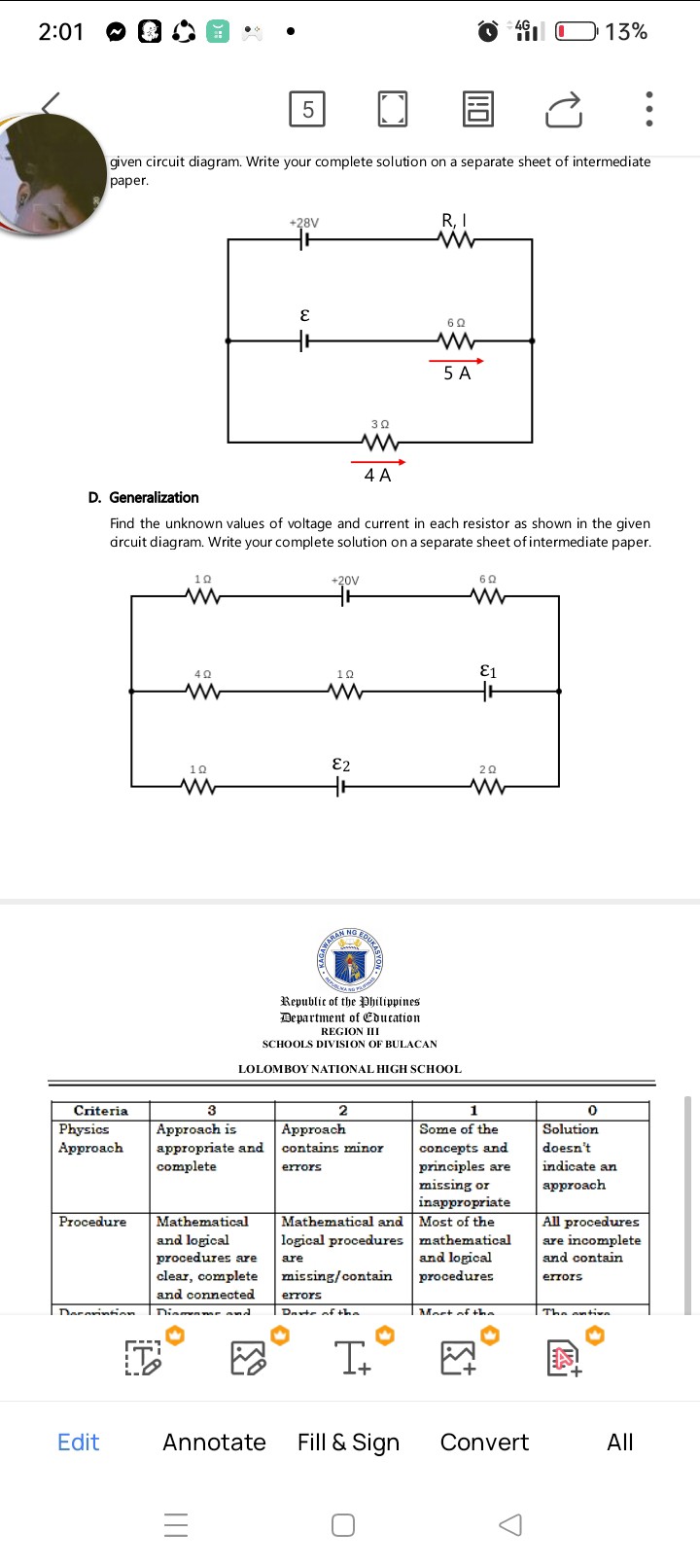 SOLVED: 2:01 (i) ? 13 % 5 given circuit diagram. Write your complete solution on a separate ...