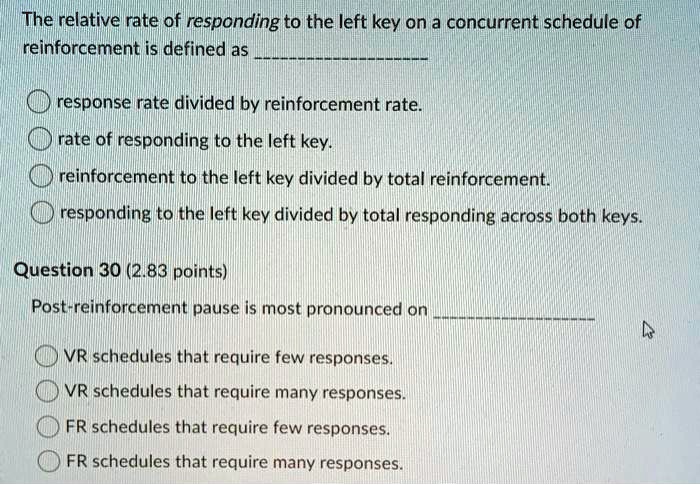 SOLVED: The relative rate of responding to the left key on a concurrent schedule of ...