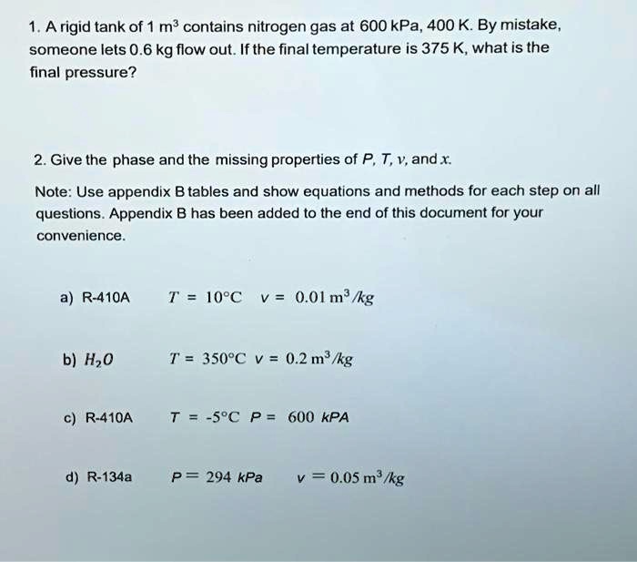 SOLVED: Use tables to finish completely 1.A rigid tank of 1 m3 contains nitrogen gas at 600 kPa ...