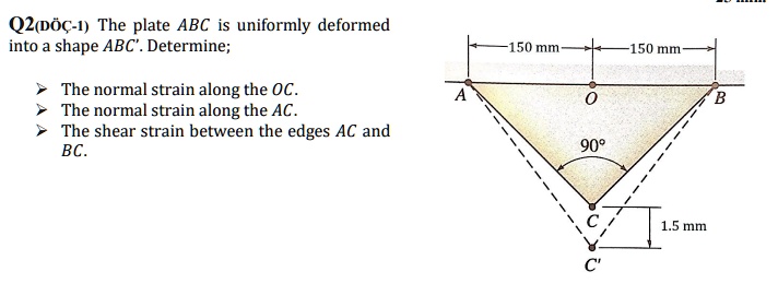SOLVED: Q2(DOC-1 The plate ABC is uniformly deformed into a shape ABC ...