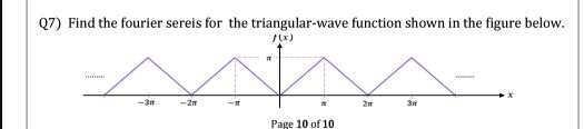 SOLVED: Find the Fourier series for the triangular-wave function shown ...