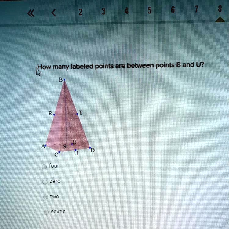 SOLVED: 'How many labeled points are between points B and U? CU four ...