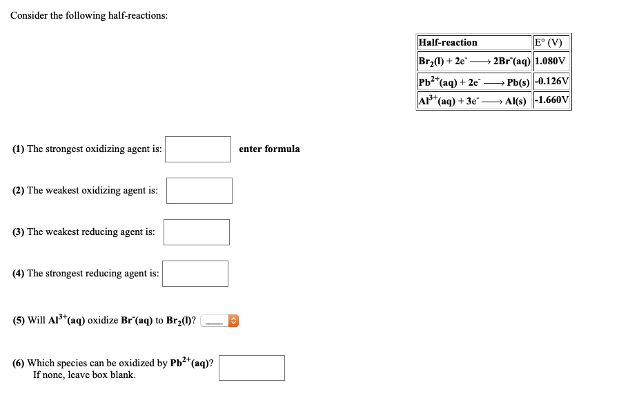 SOLVED: Consider the following half-reactions: Half-reaction [Brz ...