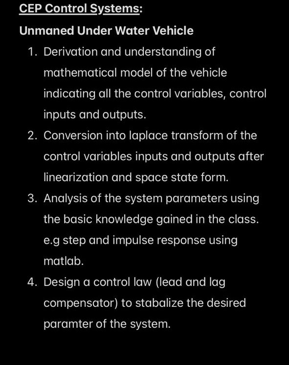 CEP Control Systems: Unmaned Under Water Vehicle 1. Derivation and ...