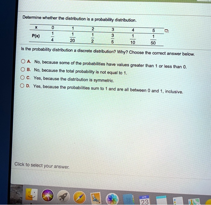 SOLVED: Determine whether the distribution is probability distribution ...