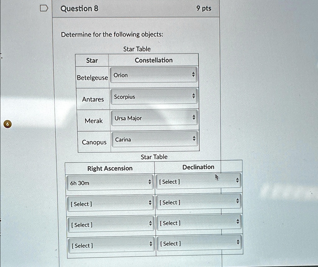 Question 8 9pts Determine for the following objects: Question 8 9 pts ...