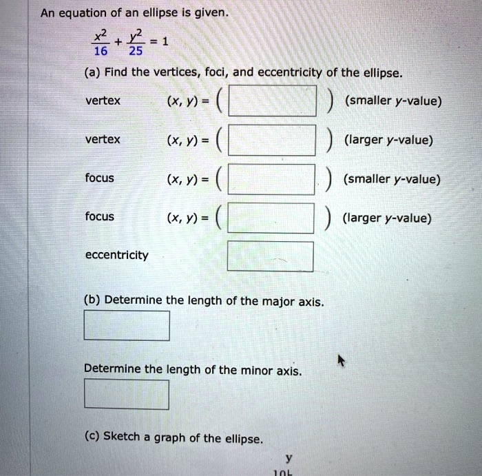 SOLVED: An equation of an ellipse is given 1 3 =1 (a) Find the vertices ...