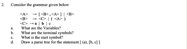 2. Consider the grammar given below ? [ , ] | ? ( ) ? a | b | c a. What ...