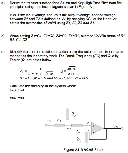 a) Derive the transfer function for a Sallen and Key High Pass filter ...
