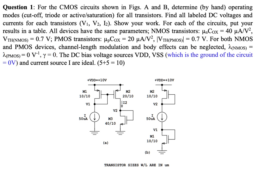 question 1 for the cmos circuits shown in figs a and b determine by ...