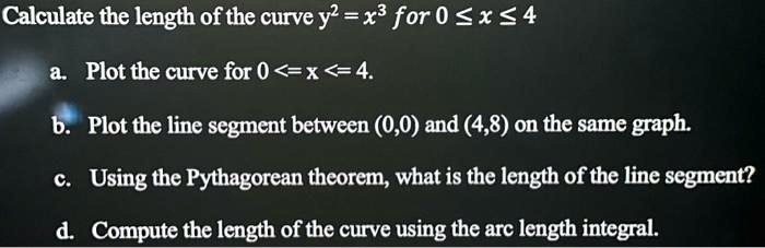SOLVED: Calculate the length of the curve y=x3for0x4 a.Plot the curve for0