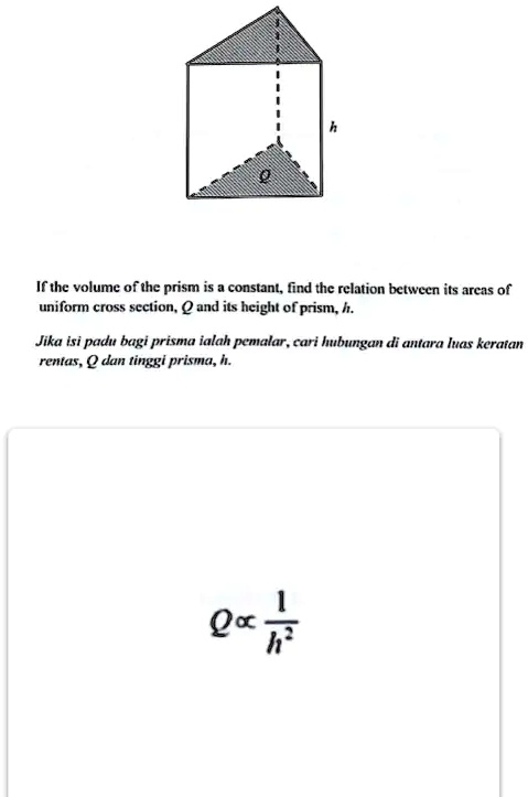 SOLVED: The volume of the prism is constant; find the relation between ...