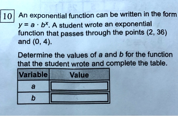 10 an exponential function can be written in the form y a bx a student wrote an exponential ...