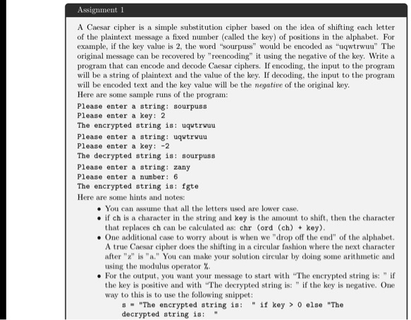 Solved A Caesar Cipher Is A Simple Substitution Cipher Based On The Idea Of Shifting Each