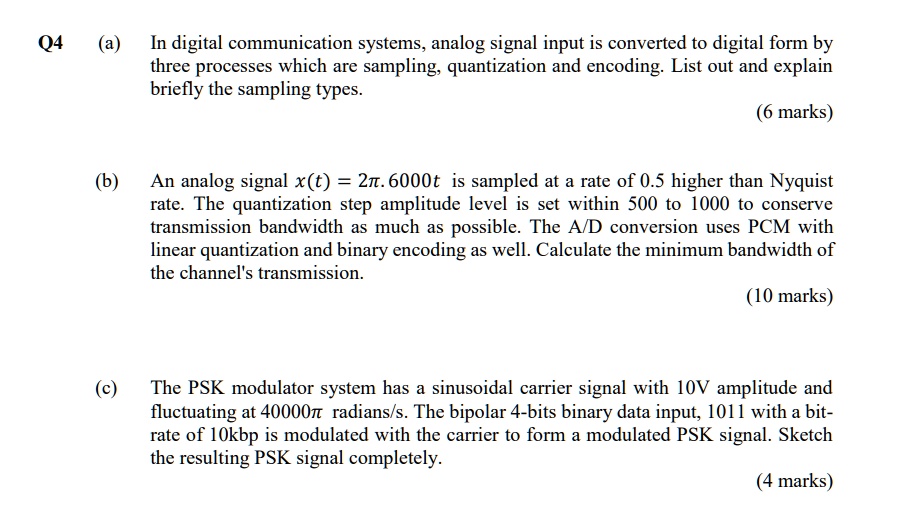 Solved Q4 A In Digital Communication Systems Analog Signal Input Is Converted To Digital