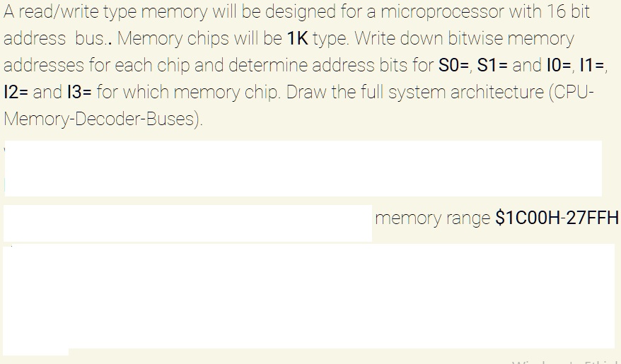 A read/write type memory will be designed for a microprocessor with 16 bit address bus.. Memory ...