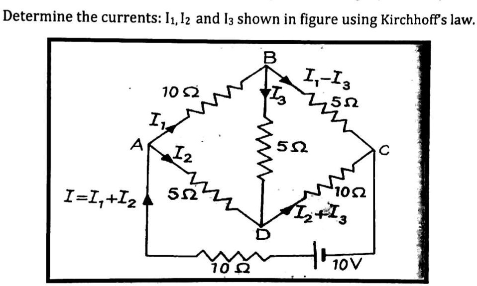 SOLVED: Determine the currents i1, i2 and i3 shown in figure using Kirchhoff's law.