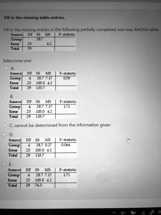 SOLVED: Fill in the missing table entries- Fill in the missing entries in the following ...