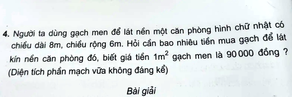 Solved Hình ChᯠNháºt Có 4 Góc Vuông Ngưá I Ta Dùng Gạch