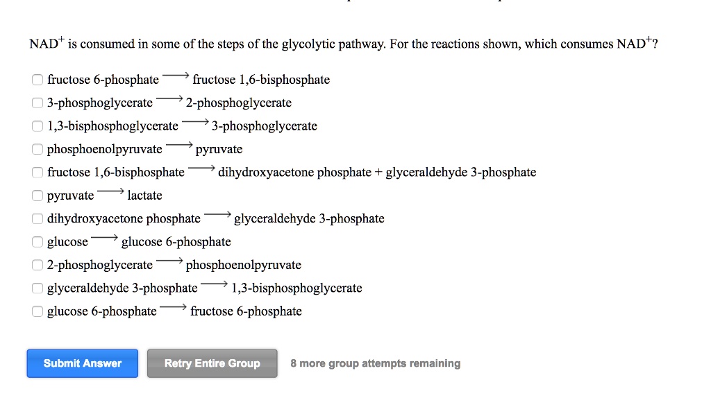 SOLVED: NADt is consumed in some of the steps of the glycolytic pathway ...
