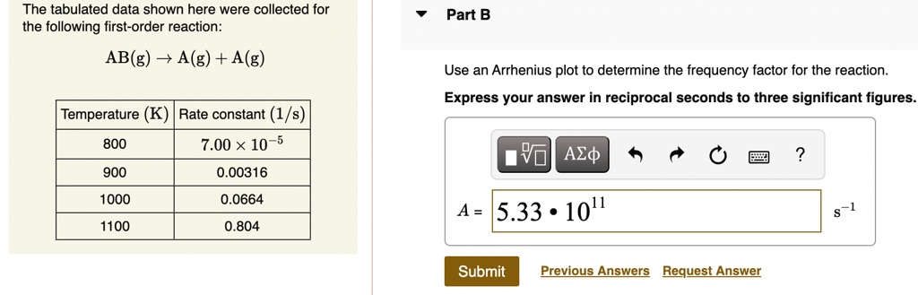 SOLVED: The tabulated data shown here were collected for the following first-order reaction ...