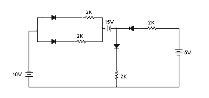 SOLVED: In the circuit shown, constructed using 2kΩ resistors and silicon diodes (VD=0.6V), find ...