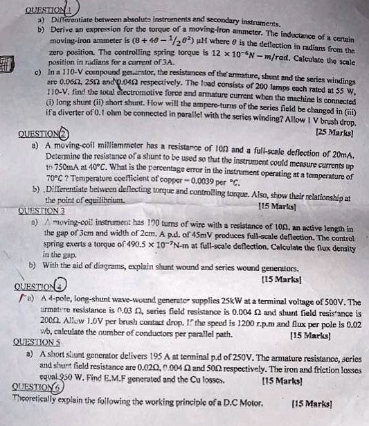 QUESTION (1) a) Differentiate between absolute instruments and ...