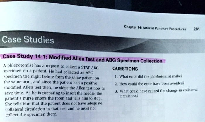 SOLVED: Chapter 14: Arterial Puncture Procedures 281 Case Studies Case ...