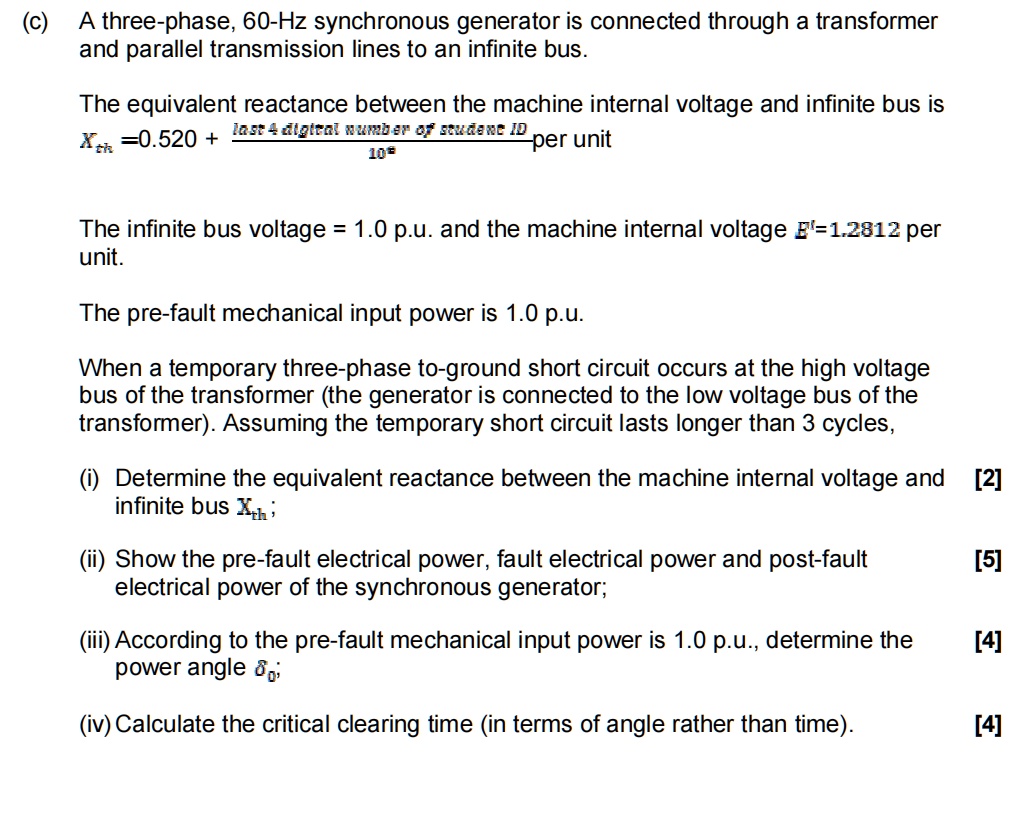 (c) A three-phase, 60-Hz synchronous generator is connected through a transformer and parallel ...