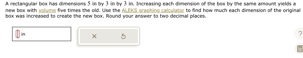 SOLVED: A rectangular box has dimensions 5 in by 3 in by 3 in ...