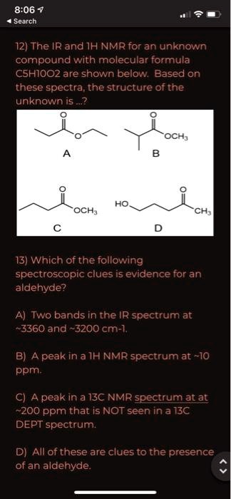 806 search 12 the ir and ih nmr for an unknown compound with molecular ...