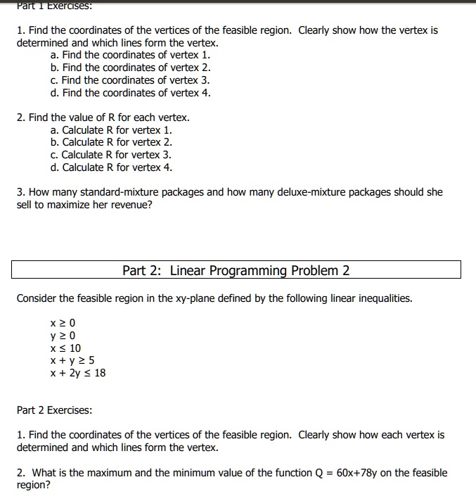 part 1 exercises 1 find the coordinates of the vertices of the feasible ...