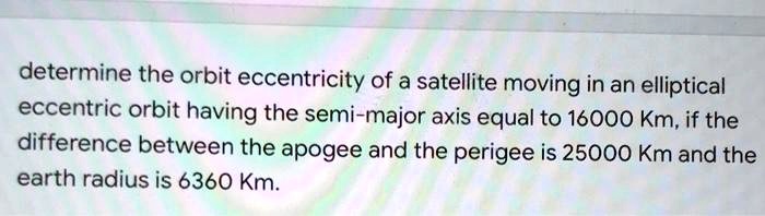 SOLVED: determine the orbit eccentricity of a satellite moving in an ...