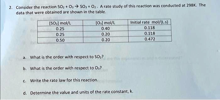 SOLVED: Please help answer a, b, c, and d. Consider the reaction SO + O ...