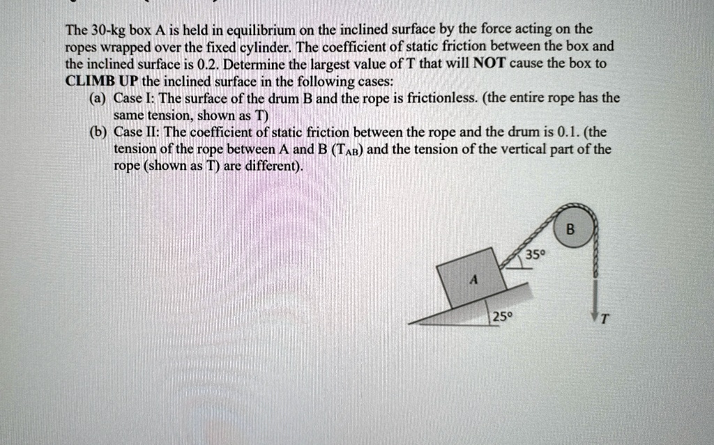 The 30-kg box A is held in equilibrium on the inclined surface by the ...