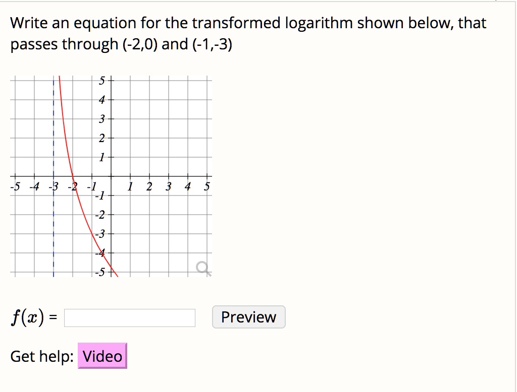SOLVED: Write an equation for the transformed logarithm shown below ...