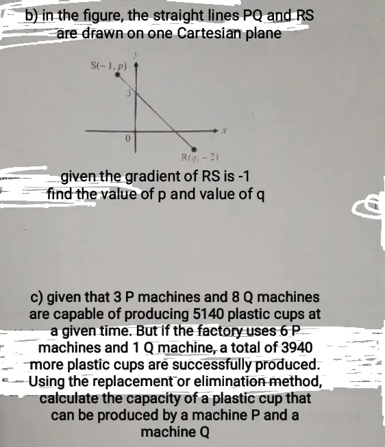 b) in the figure, the straight lines PQ and RS are drawn on one ...