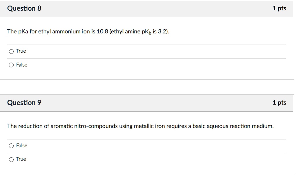 SOLVED: Question 8 The pKa for ethyl ammonium ion is 10.8 (ethyl amine ...