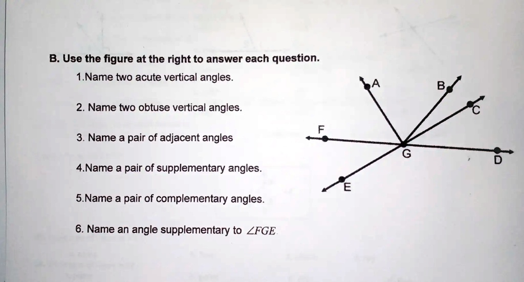 b use the figure at the right to answer each question 1name two acute vertical angles name two ...