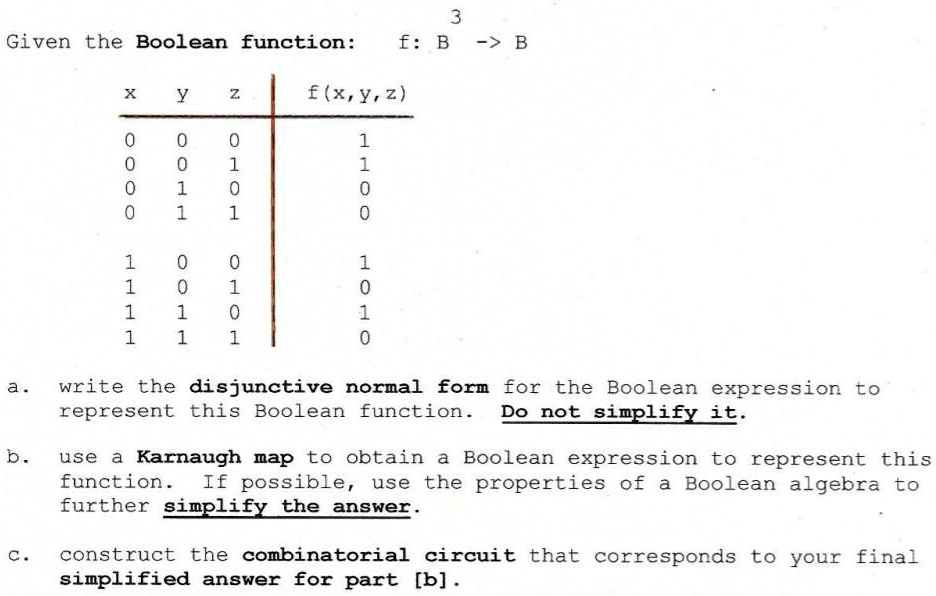 Solved Given The Boolean Function F B B E X Y 2 8 0 1 8 0 0 0