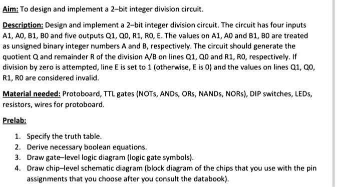 Solved Aim To Design And Implement A 2 Bit Integer Division Circuit Description Design And 5877