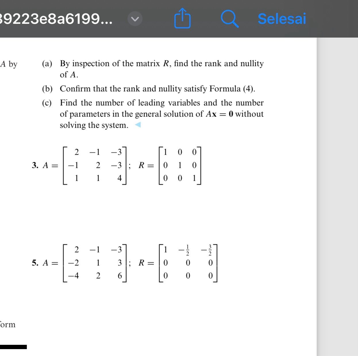 SOLVED: 39223e8a6199... A by (a) By inspection of the matrix R, find ...