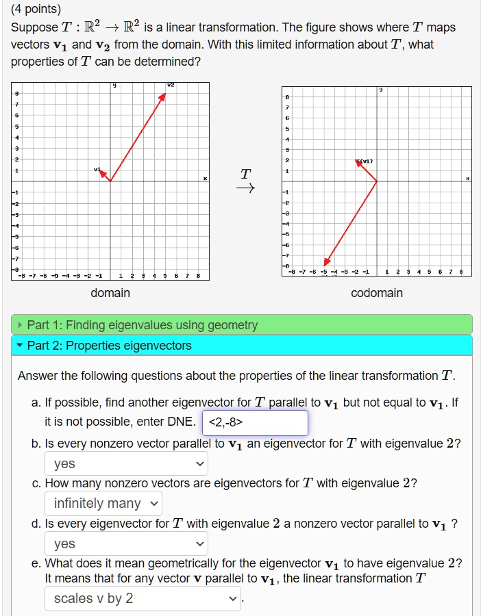 SOLVED: points) Suppose T R2 R2 is a linear transformation. The figure ...
